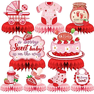 Refavor Strawberry Baby Shower Decorations - 9PCS Berry Sweet Baby Shower Decorations Supplies A Berry Sweet Baby Is on the Way Decor Strawberry Honeycomb Centerpieces Baby Shower Party Table Decor
