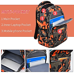 Yvechus School Backpack Casual Daypack Travel Outdoor Camouflage Backpack Christmas Presents for Boys and Girls (Camo Orange 2)