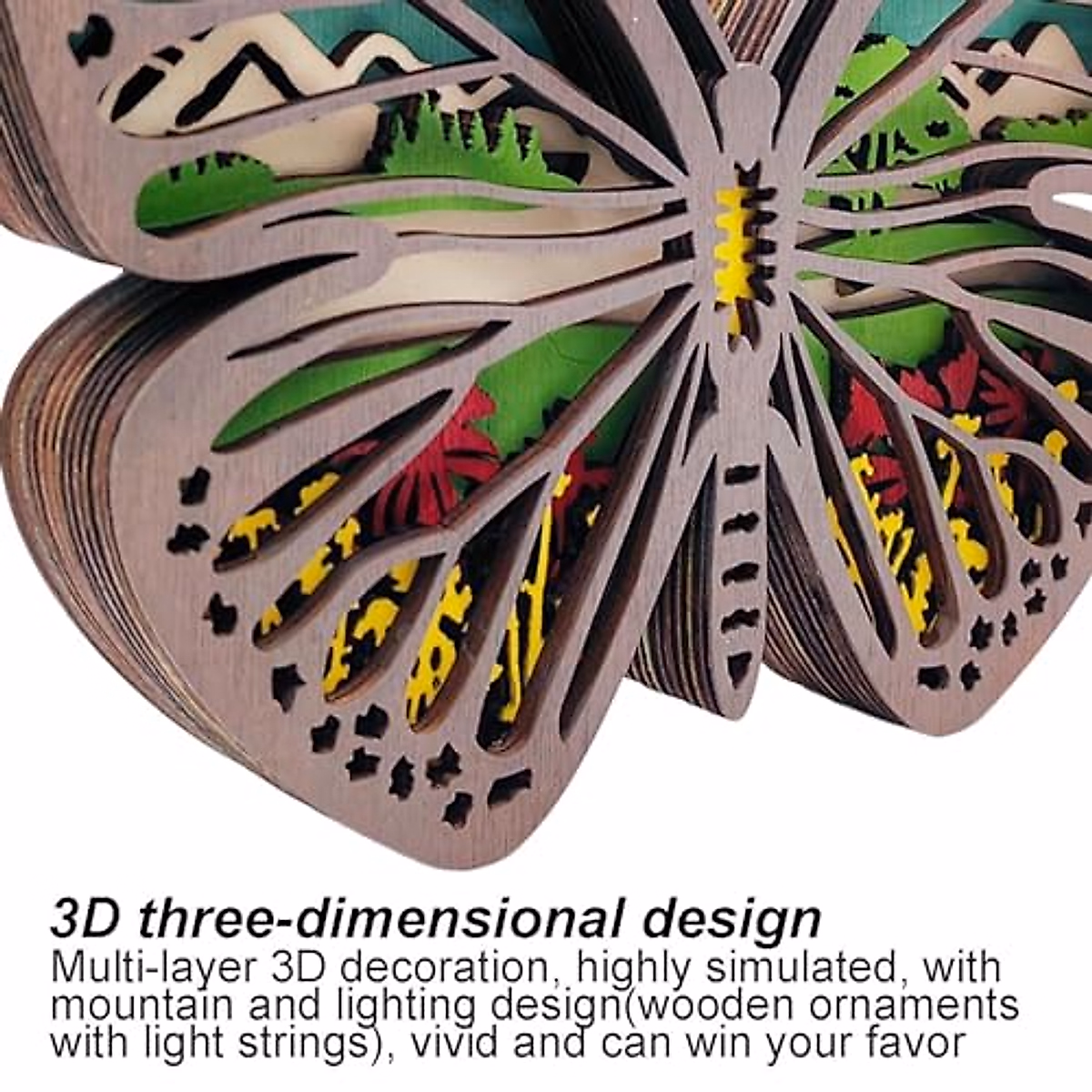 Wooden Animals Light, 3D Multi-layer Wooden Carving Light, Durable Wooden Butterfly Lights, Portable Wood Carved Lamp, Woodcarving Animal Crafts Glowing Butterfly Decor for Desktop Living Room Bedroom