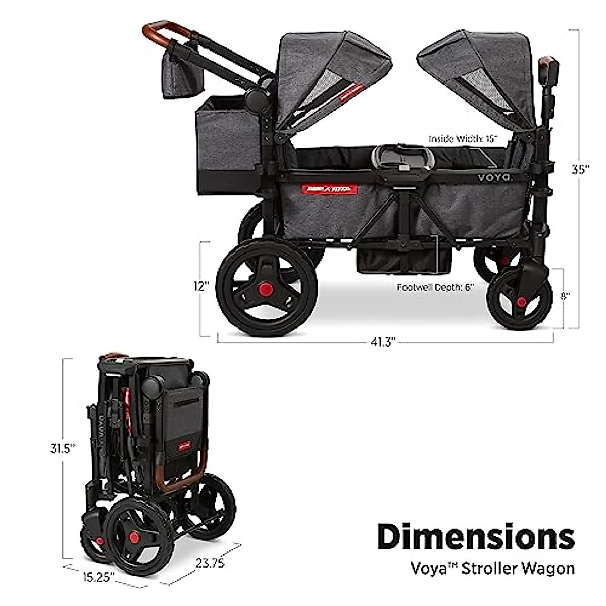 Radio Flyer Voya Stroller Wagon, 2 Seater Wagon Stroller for Kids with Low Sides, Baby Stroller Wagon, Double Stroller