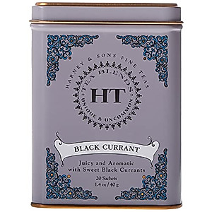 Harney & Sons Caffeinated Tea Tin Sachets, Black Currant, 20 Count