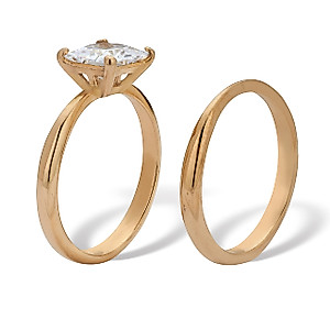 PalmBeach Jewelry Stainless Steel or Yellow Gold Ion-Plated Stainless Steel Princess Cubic Zirconia Solitaire Bridal Ring Set, 1.62 TCW CZ Size 6