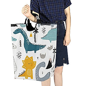 OREZI Creative Childish Dinosaur Laundry Hamper,Waterproof and Foldable Laundry Bag with Handles for Baby Nursery College Dorms Kids Bedroom Bathroom