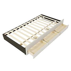 Twin Size Upholstered Platform Bed with Trundle and 3 Drawers, Linen Fabric Platform Bed with Headboard and Wooden Slat Support for Kids Boys Girls Teens, Easy Assembly (Beige + Linen-N11)