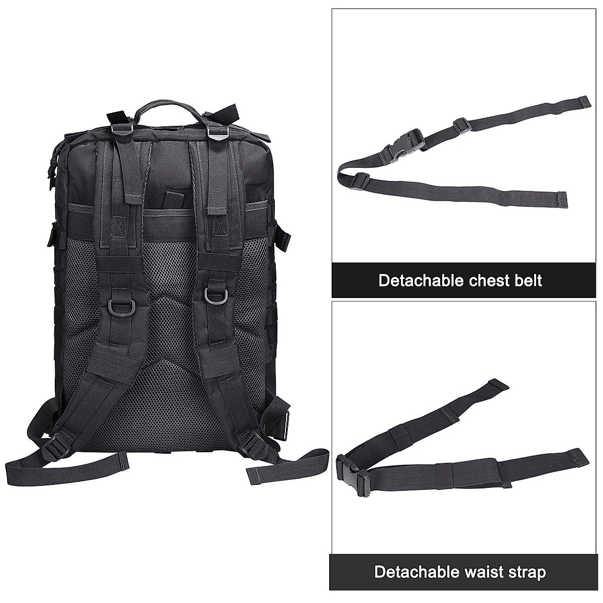 Prospo 40L Military Tactical Shoulder Backpack Assault Survival Molle Bag Pack Fishing Backpack for Tackle Storage (Black)