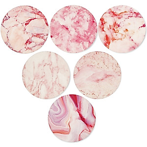 AD Set of 6 Coasters for Drinks Absorbing Round Ceramic Stone Coaster with Cork Base Tabletop Protection Mat for Mugs and Cups,Office,Kitchen (Pind Marble with Holder)