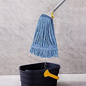 (3 Pack) Mop Head Replacement, Mop Heads Commercial Blue Cotton Looped End String, Wet Industrial Cleaning Mophead Replacements Refill, Reusable Washable Mops for Floor Cleaning Heavy Duty Mopheads