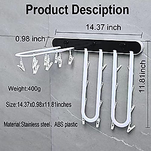 HZXMKB Closet Organizer Wall Mounted Clothes Drying Rack,Laundry Drying Rack Wall Mount,Foldable Drying Socks 24 Multi-Row Clips,Small Clothes for Balcony Railings, Folding Bathroom Towel Rack