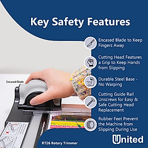 United RT26 Rotary Paper Trimmer, 26" Cut Length, 15 Sheet Capacity, Crafts and Office