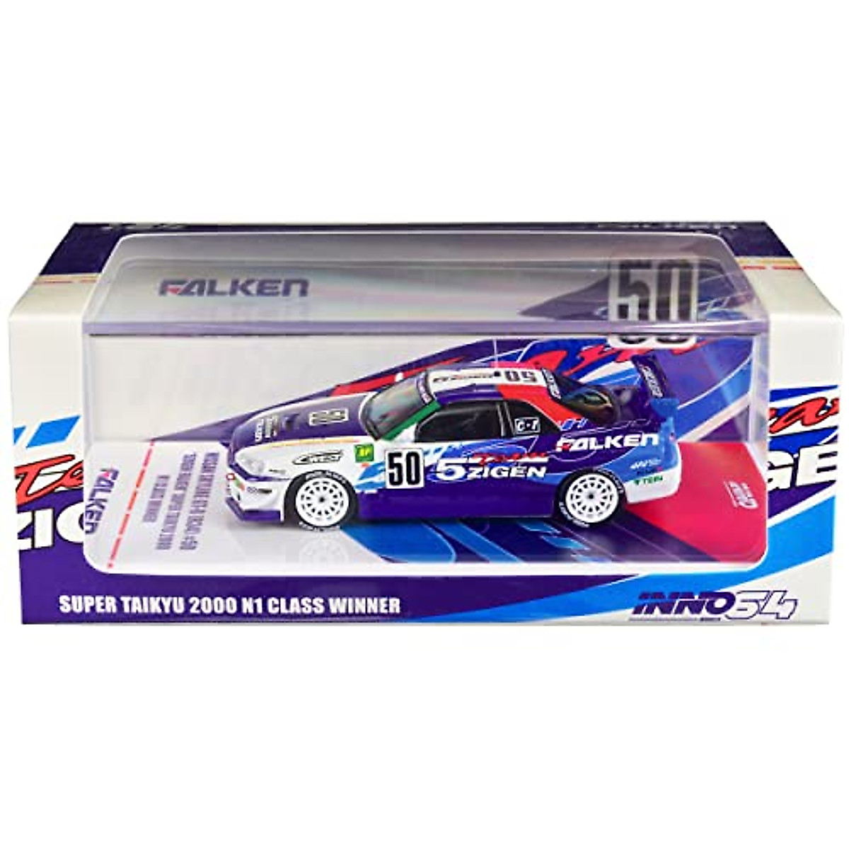 Skyline GT-R (R34) RHD (Right Hand Drive) #50 H. Takeuchi - T. Tanaka 5Zigen Falken Class Winner Super N1 Taikyu Series (2000) 1/64 Diecast Model Car by Inno Models IN64-R34-5ZFAL