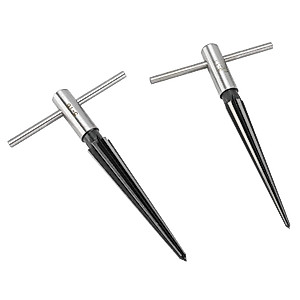 YaeKoo 2 pcs Tapered Reamer T Handle 6 Fluted Chamfer Bridge Pin Hole Hand Held Reamer Sizes 1/8"-1/2" (3-13mm) & 5''-5/8'' (5-16mm) Handle Drilling Tools