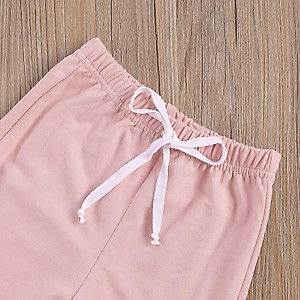 Honganda 2Pcs Toddler Baby Girl Plain Solid Sweatshirt Pullover Tops Drawstring Sweatpants Joggers Casual Fall Winter Outfit Set (Pink, 2-3T)