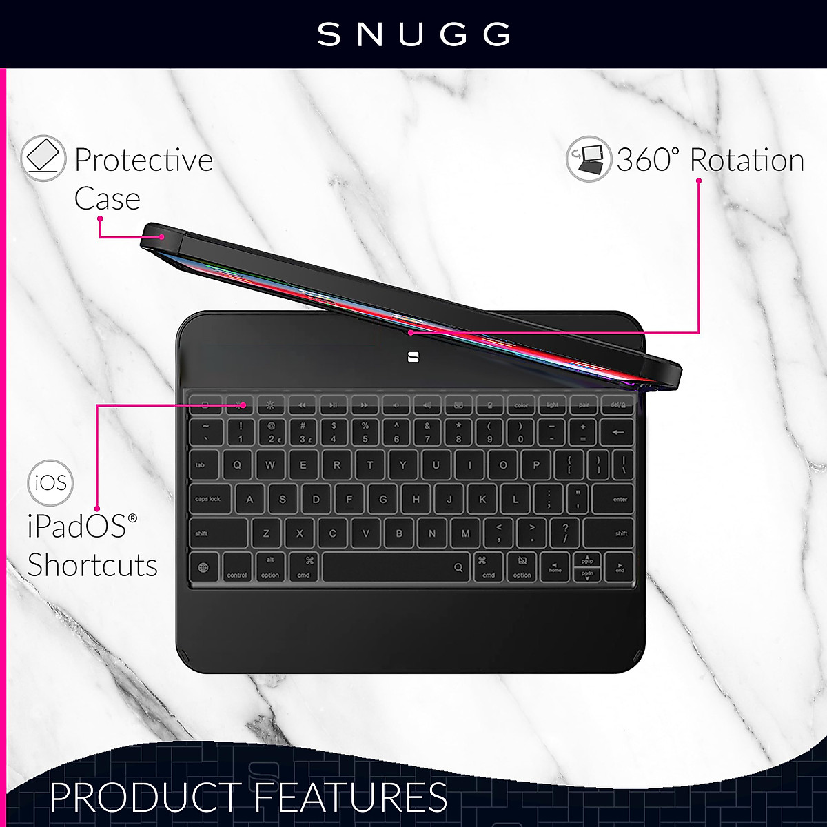 Snugg iPad Pro 12.9 Case with Keyboard 2nd Generation (2017 2nd Gen/2015 1st Gen) - Bluetooth iPad Pro Keyboard 12.9 1st Generation - 360 Degree Apple iPad Pro 12.9 Gen 2 Keyboard