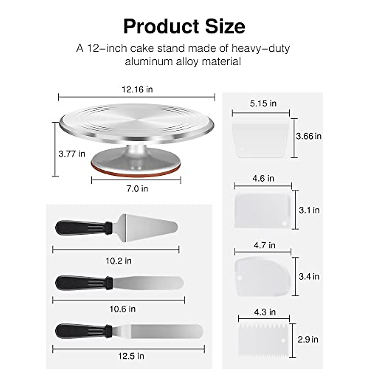 Puroma 8-in-1 Aluminium Alloy Rotating Cake Turntable 12'' Revolving Cake Decorating Stand with 3 Angled Icing Spatula, 3 Icing Comb for Pastries, Cupcakes and Cake Decorations