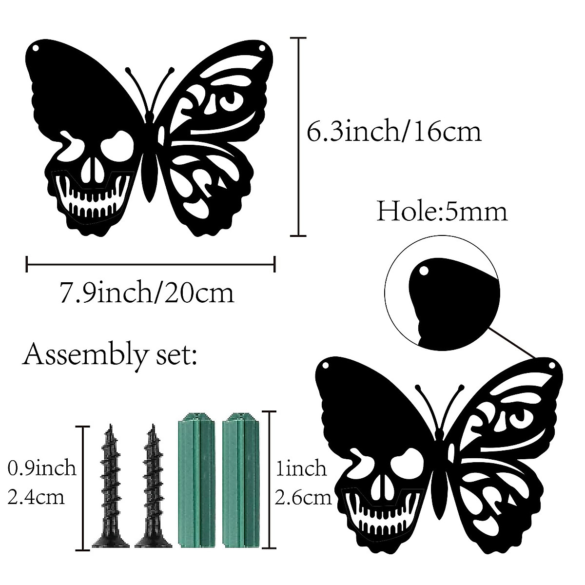 CREATCABIN Skull Metal Wall Art Butterfly Decor Wall Hanging Plaques Ornaments Iron Wall Art Sculpture Sign for Indoor Outdoor Home Livingroom Kitchen Garden Office Decoration Gift Black 6.3 x 7.9inch