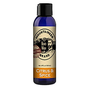 Mountaineer Brand Beard Wash For Men | 100% Natural Beard Shampoo | Thick Cleaning Softening Lather for Hair and Skin | Hydrate and Detangle | Grooming Treatment | WV Citrus & Spice Scent 4oz