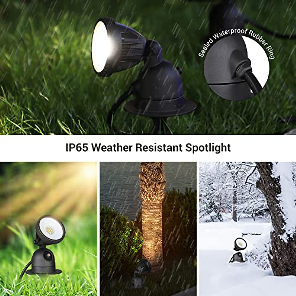 EDISHINE Spotlight Outdoor LED with 3 Lenses (Red Yellow Green), Dusk to Dawn Light Sensor Plug in Landscape Light, 120V 12W LED Spot Light Outdoor with 3 FT Extension Cord, UL Listed
