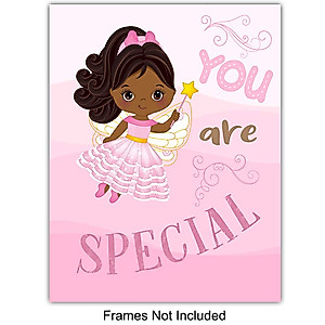 African American Girl Wall Art - Black Girls Wall Decor - Toddler, Little Girls Bedroom Decor - Cute Princess Wall Decor - Daughter Gifts - Pink Girls Room Decor Baby Girl Room Decorations