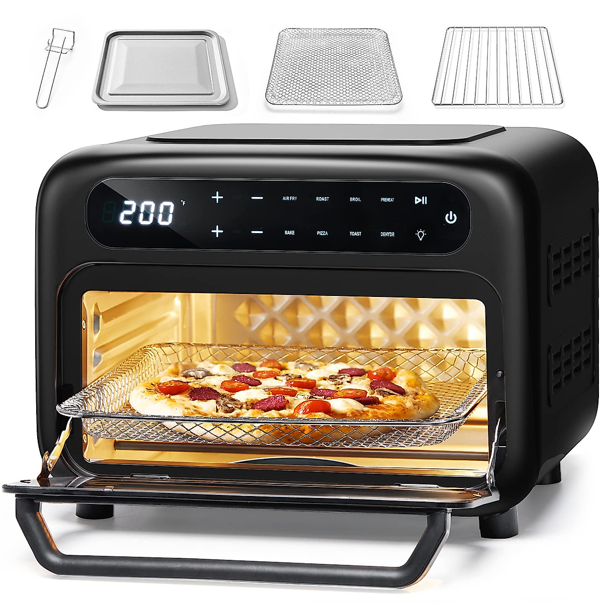 Silonn Air Fryer Oven, 2-in-1 Smart Air Fryer Toaster Oven Combo, 14QT Stainless Steel Air Fryer Oven with Digital Countertop, Natural Convection Roast Bake, Black