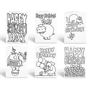 Stonehouse Collection Happy Birthday Kid Set of Coloring Greeting Cards - 12 Color-in Card and Envelopes (Assorted)