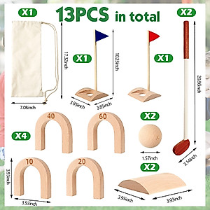 Deekin 13 Pcs Toddler Golf Set Mini Wooden Baby Golf Clubs for Kids 3-12 Age Includes 2 Golf Clubs, 2 Balls, 4 Orifice Plates, 2 Slopes, 2 Holes and Storage Bag for Christmas Baby Toddler Kids Gifts