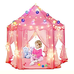 Senodeer Princess Castle Play Tent for Girls with Large Star Lights, Kids Toys Playhouse Gift Idea for Little Girls Indoor and Outdoor Games, Pink