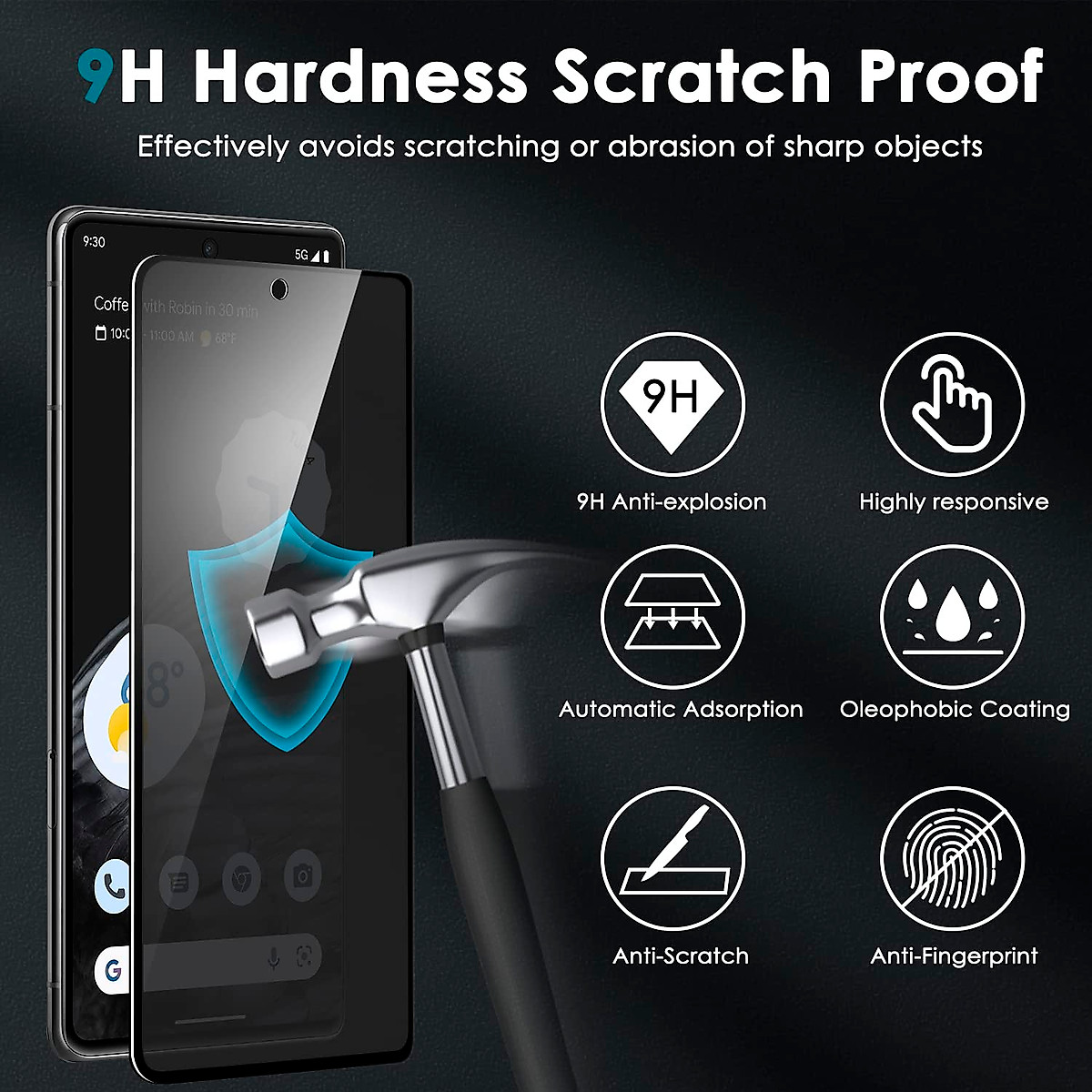 YWXTW [2 Pack] Privacy Screen Protector for Google Pixel 7 Pro,Tempered Glass Anti-Spy 9H Hardness Film for Google Pixel 7 Pro,HD Anti-Scratch Easy Install Bubble Free Case Friendly