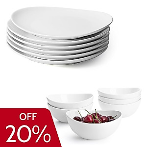 Sweese 18 Ounce Bowls & 11 Inch Plates Set of 6, White