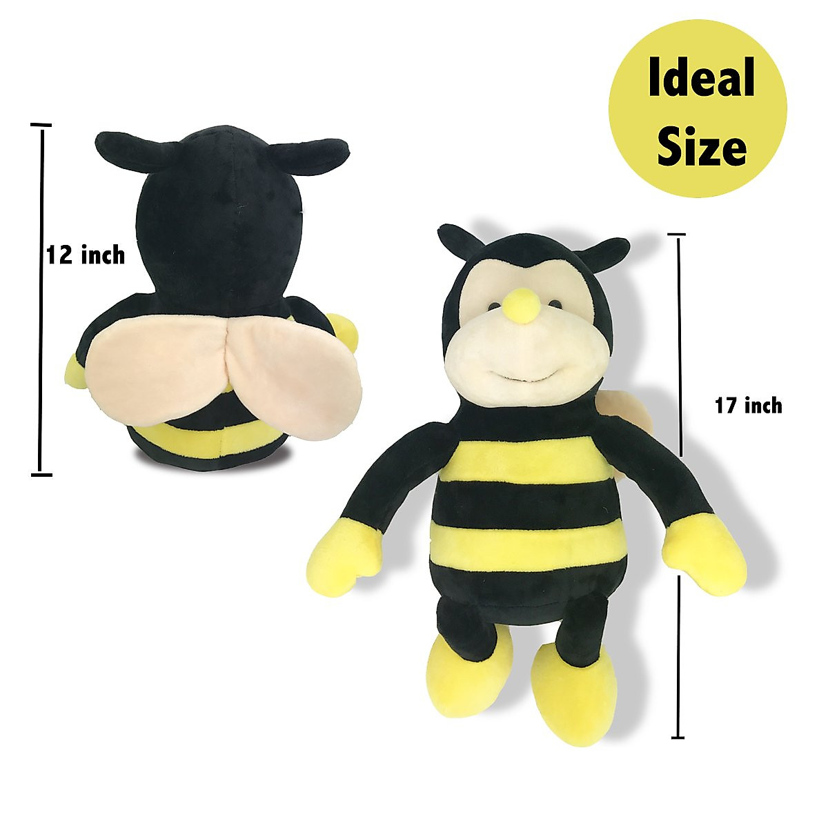 Garden Buzz Cuties Nana The Bee with Smile Face and Yellow Wings Plush Bumblebee Stuffed Animal Shaped Soft Bug Insect Toy Plushie Present