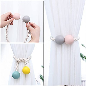 2 Pack,Curtain Rope Ties,Magnetic Curtain Tiebacks,Wooden Magnetic Curtain Tiebacks Pair, Magnetic Curtain Tie Backs for Home, Office, Window Accessories- Blue and Yellow||40cm