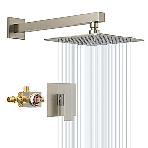 SunCleanse Shower Faucet Set with Valve, 8 Inch Square Shower Head and Handle Set, Single Handle Shower Trim Kit with Extra Long Shower Arm, Brushed Nickel