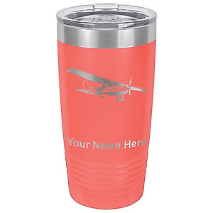 LaserGram 20oz Vacuum Insulated Tumbler Mug, High Wing Airplane, Personalized Engraving Included (Coral)