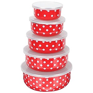 Milisten 5pcs Enamel Salad Bowls with Lids, Stackable Food Storage Bowls for Kitchen, Mixing Bowls for Salad, Fruit, Soup, Meal Prep, 4-7.2inch
