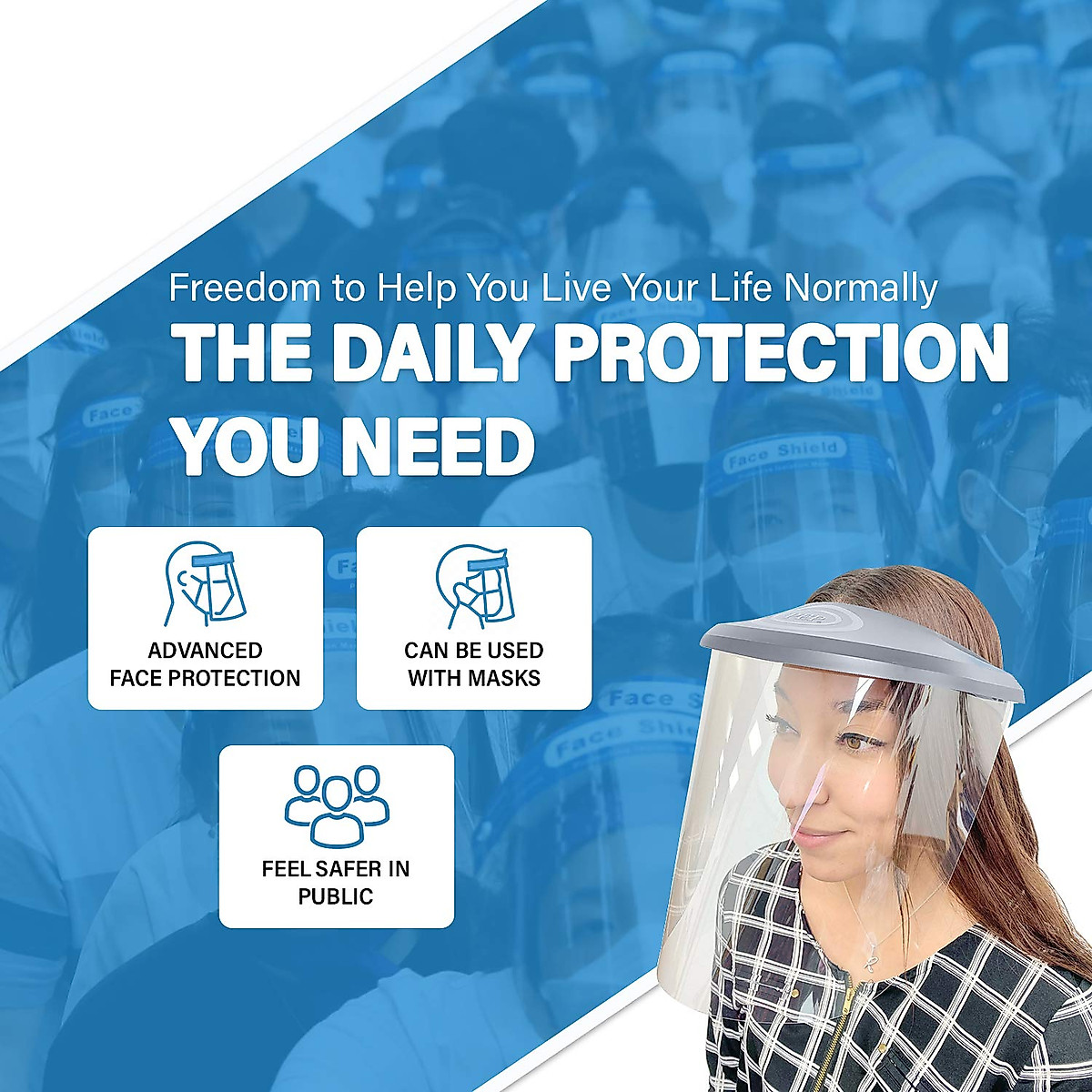 PEP Face Shield - w/ 3 Pack Of Reusable Shield. UV Coated-Anti Fog, Adjustable Size for ALL, Full Face Protection, Long Lasting visor, Indoor and Outdoor Use Made In USA (GREY)