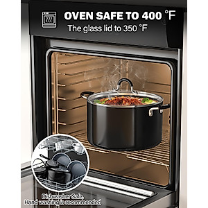 Cook N Home 6-Quart Nonstick Stockpot with Lid, Professional Granite Stock Pot Non Stick Soup Gumbo Pasta Cooking Pot with Silicone Handle, Heavy Gauge Aluminum Induction Cookware, Marble