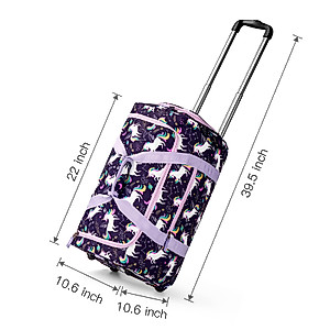 Choco Mocha Girls Unicorn Suitcase with Wheels Kids Purple Rolling Duffle Bag for Camping Teen Girls Toddler Luggage Bag for Travel, 22inch