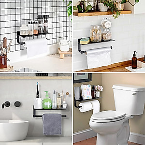 Sumnacon 13 Inch Aluminum Paper Towel Holder with Shelf - Wall Mounted Tissue Holder with Screws, Decorative Hand Towel Bar with Storage Organizer Shelf for Office, Bedroom, Bathroom, Kitchen,Black