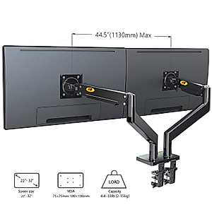 NB North Bayou Dual Monitor Arm Full Motion Swivel Monitor Mount with Gas Spring for 22''-32'' Monitors with Load Capacity from 4.4~30lbs for Each Arm Height Adjustable Monitor Stand G32-B