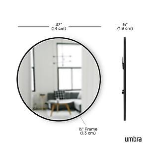 Umbra Hub 37” Round Wall Mirror with Rubber Frame, Modern Decor for Entryways, Washrooms, Living Rooms Inch, Black