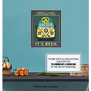 Hippie Room Decor - Boho-chic Camper Wall Art - Yellow Sunflowers Wall Decor - Retro Wall Decor - Positive Saying Quotation - Birthday decoration - Hippy Decor - 1960s 60s Wall Decor - Surfer Bus 8x10