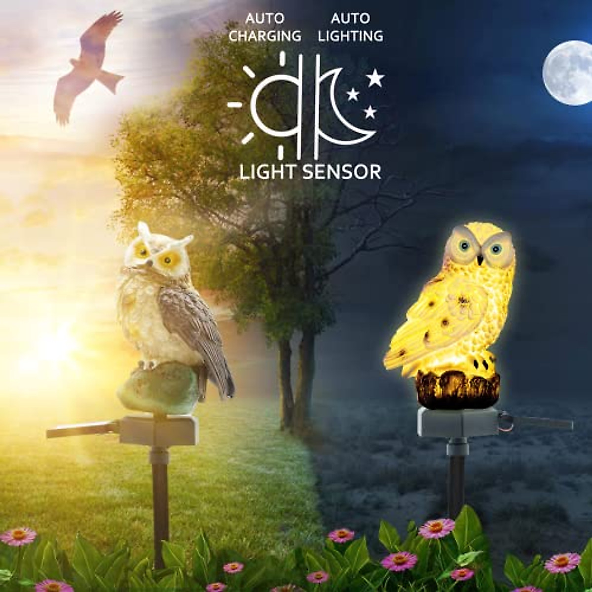 SmilingTown 2 Packs Owl Solar Lights Outdoor Figurine Lights Owl Decor Solar LED Lights Garden Decoration with Stake Waterproof for Lawn Pathway Yard Patio Owl Gift Ideas