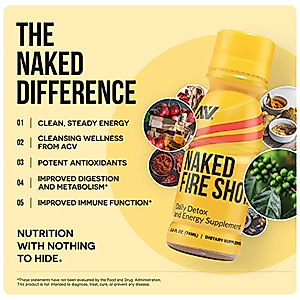 Naked Fire Shot - Natural Energy Shots, Ginger Root, Raw Apple Cider Vinegar, Organic Ginseng & Ashwagandha, Detox, Energy Wellness Shots - 2.5oz, 12 Pack