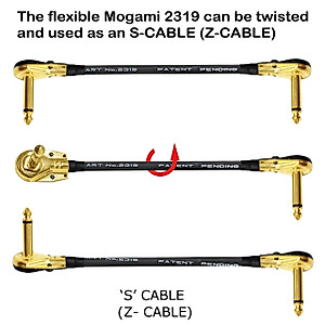 WORLDS BEST CABLES 10 Inch - Pedal, Effects, Patch, Instrument Cable Custom Made Made Using Mogami 2319 Wire and Eminence Gold Plated ¼ inch (6.35mm) R/A Pancake Type Connectors