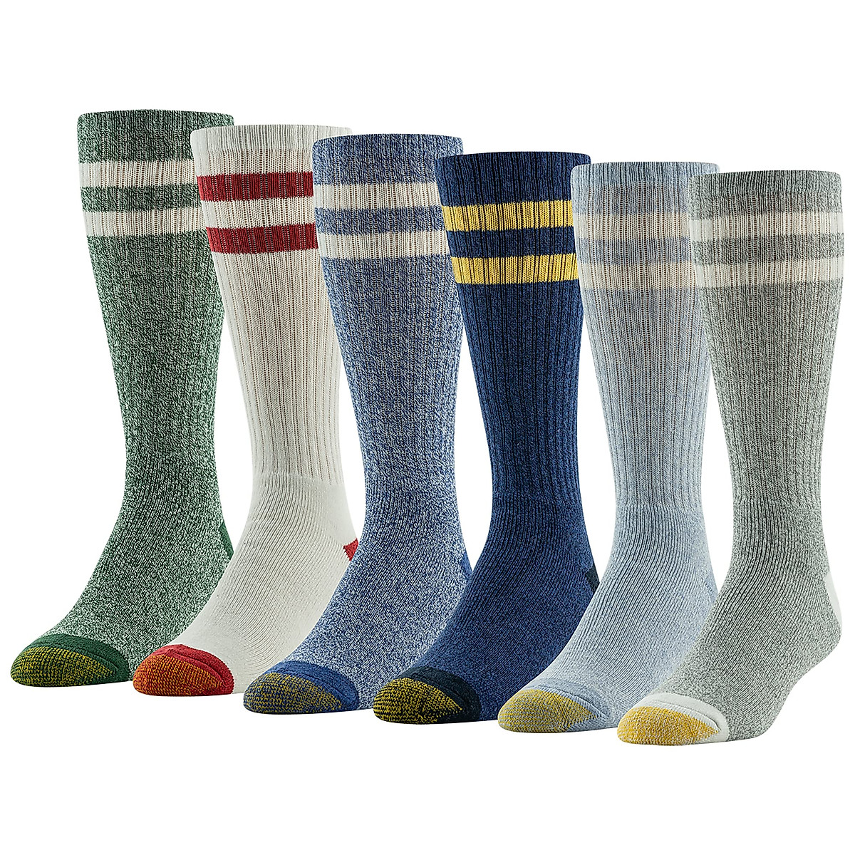 GOLDTOE Men's Harrington Crew Socks, Multipairs, Retro Stripe (6-Pairs), Large