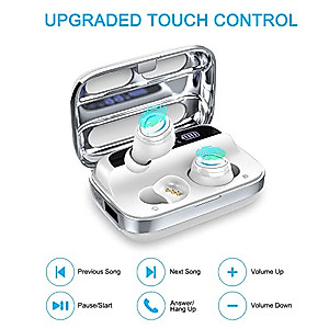 Donerton Wireless Earbud 5.1 Headphones 80 Hours Playtime Earphones with Charging Case, in Ear Headset IP7 Waterproof Earbud Noise Cancelling Microphone, LCD Display, for Working, White