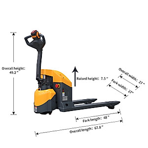 T Tory Carrier Full Electric Pallet Jack Truck 4400lbs Capacity 48" x27" Fork Size Powered Pallet Trucks, Built-Out Charger Suitable for Narrow Space, Indoor Handling & Lifting