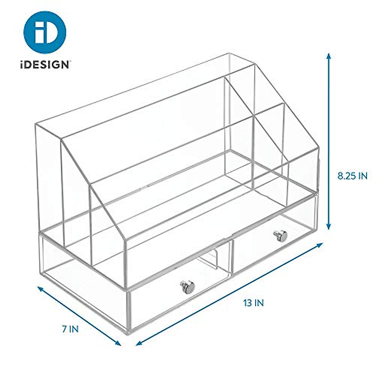 iDesign Plastic Tiered Divided Cosmetic Organizer with Drawers for Storage of Makeup, and Accessories on Vanity, Countertop, or Cabinet, 12.97" x 6.96" x 8.25" - Clear