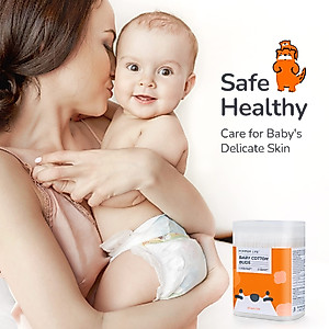 POMPOM LIFE Baby Cotton Swabs, 210 Count, Double Tipped Cotton Buds with Paper Stick, Round and Spiral, Good for Baby Ear and Nose Clean