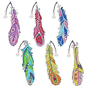Peacock Feather Diamond Painting Bookmark Set - pigpigboss 6 Pack DIY Acrylic Bookmark Diamond Painting with Tassel Feather Bookmark Diamond Dots Art for Student Teacher Graduation Gift