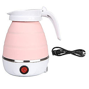 Travel Kettle Electric Small Foldable Portable Kettle,Silicone Collapsible Heating Water Boiler Tea Pot for Camping,Easy for Storage with Separable Power Cord (Pink)